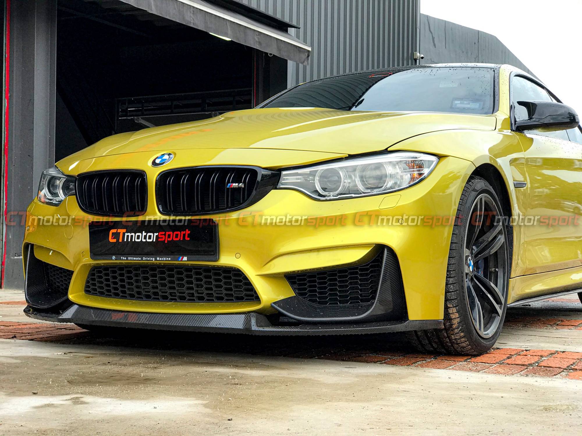 BMW F80 F82 M4 4 Series Installed CS Style Carbon Fibre Front Lip