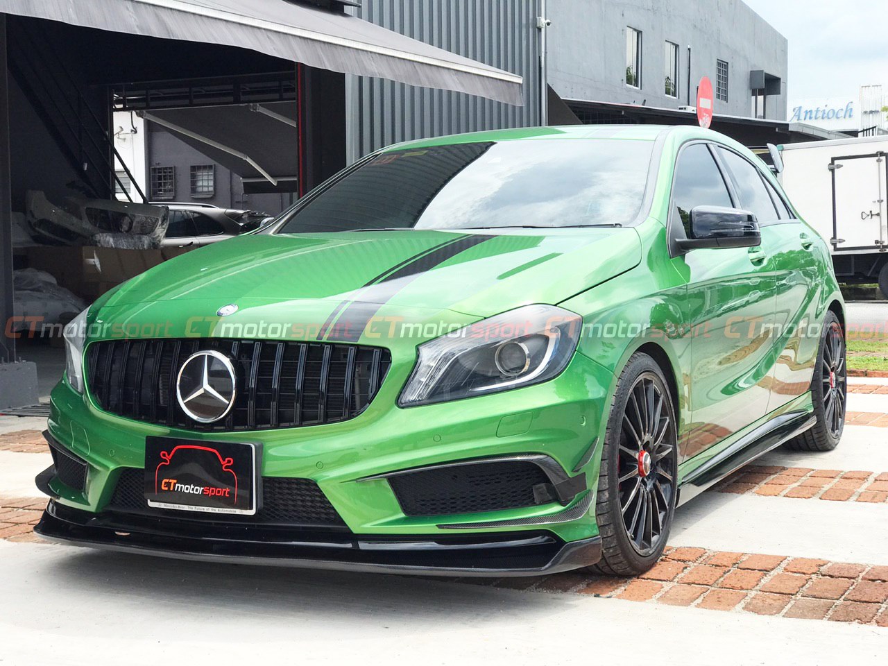 Mercedes Benz A-Class W176 Installed Varis Side Skirt Carbon Fiber Lip